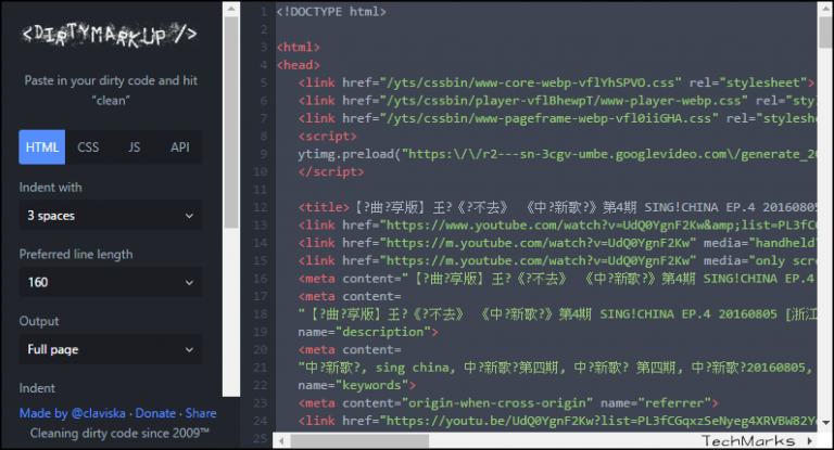DirtyMarkup自動編排整理凌亂的程式碼，Tidy up HTML,CSS,JavaScript code