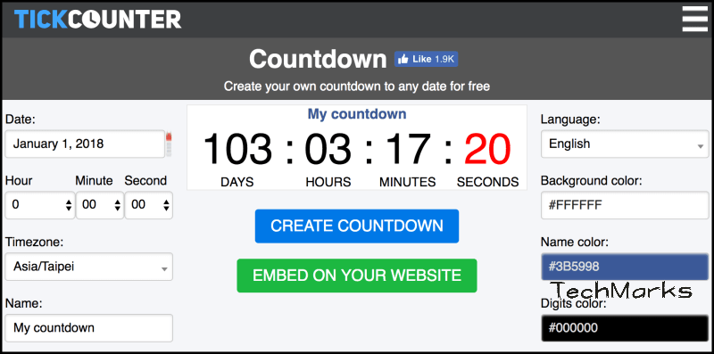 Tick Counter 倒數計時器HTML語法產生器，嵌入日期倒數時鐘
