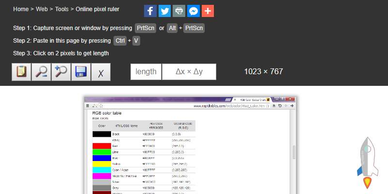 Online Pixel Ruler線上尺標工具，直接將圖片貼到頁面，即可計算長寬像素。