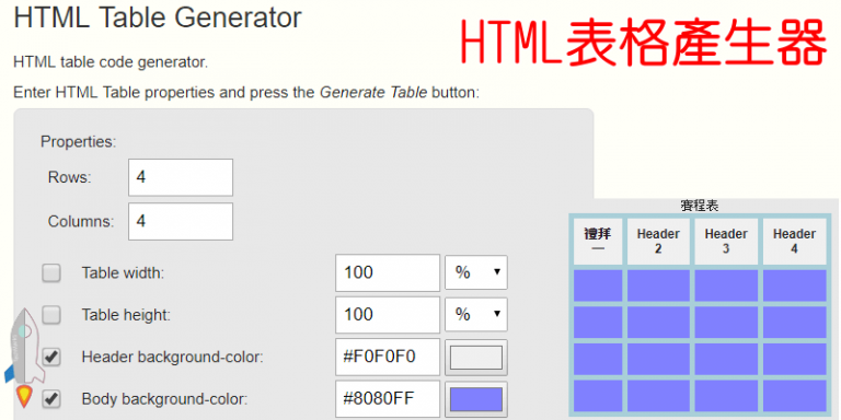HTML Table Generator網頁表格製作工具，自動產生程式碼。可自訂樣式與邊界。