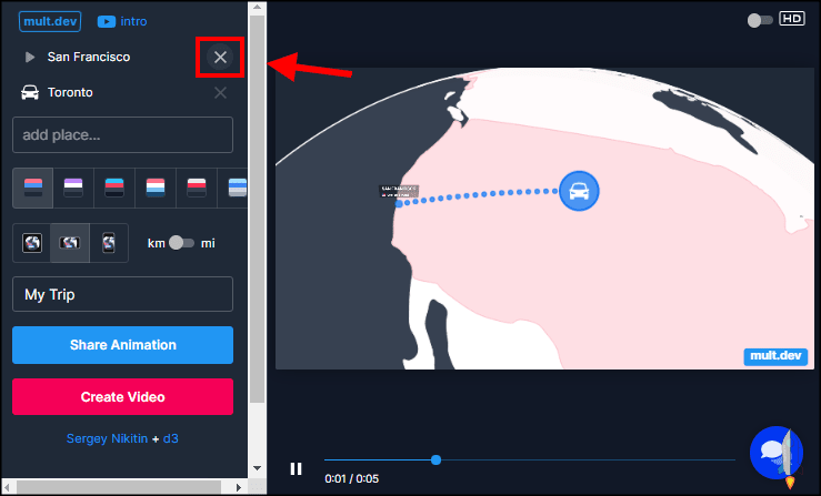 mult.dev線上製作地圖動畫，產生交通工具移動的影片！搭飛機、走路、開車和騎車都行。