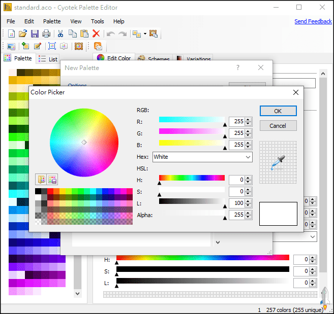 Color Palette Editor調色盤編輯器，擷取相片顏色製作調色板、RGB,HSL代碼產生器。（Windows）