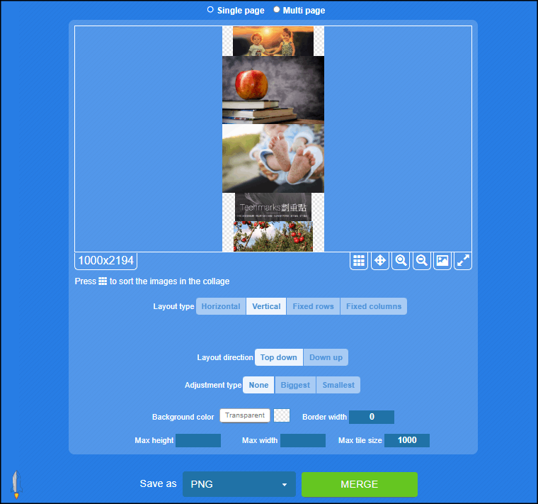 Merge Images 線上照片拼貼工具，直向、橫向、自訂行列拼圖